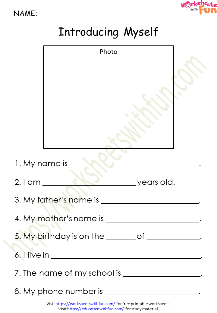 Topic Introducing Myself Worksheets Environmental Science Class 1